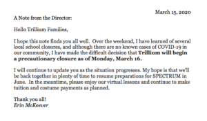 Studio Closure Announcement | Trillium Dance Studios